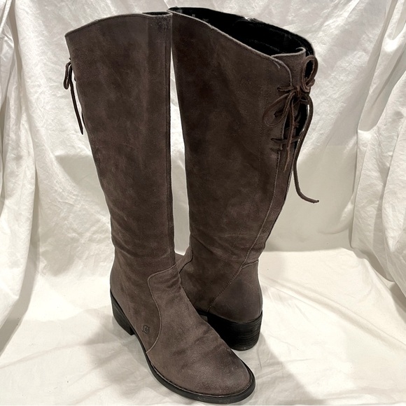 Born | Shoes | Born Felicia Grey Kneehigh Suede Boots W Tie Back | Poshmark